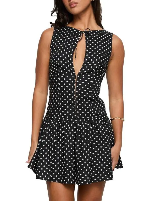 Princess Polly Alissea Polka Dot Keyhole Mini Dress - Black Polka