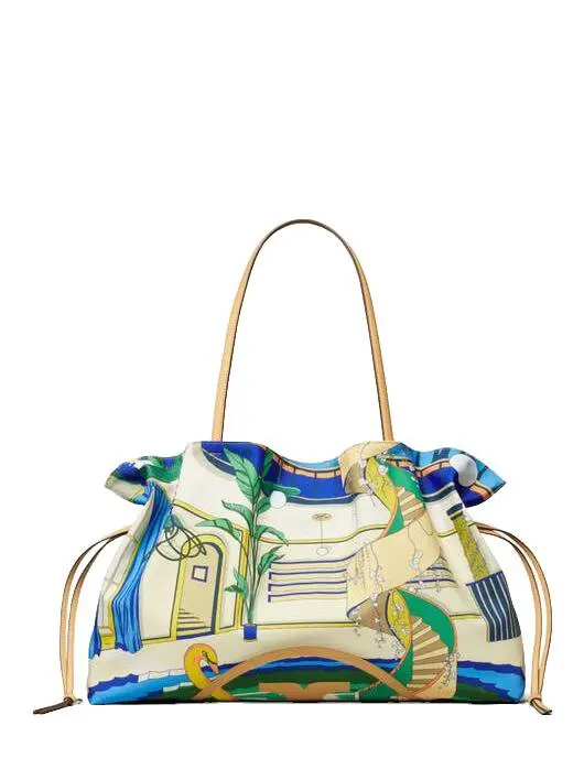 Tory Burch Ella Print Drawstring Tote - The Pool Blue