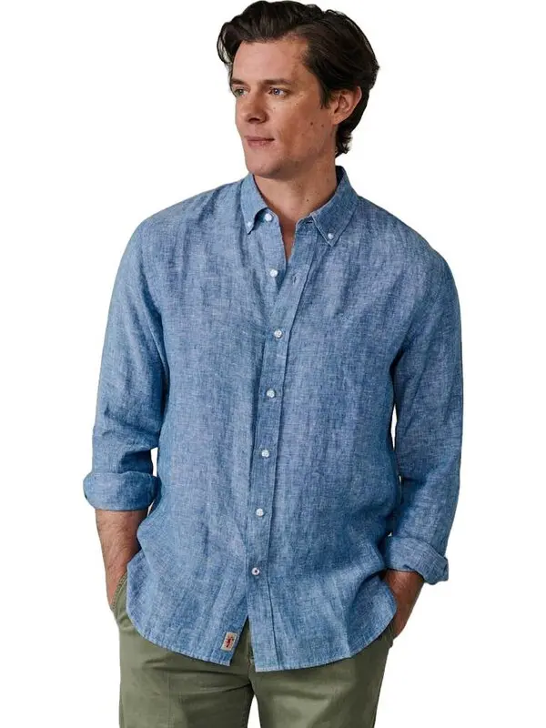 Aubin Worlaby Linen Long Sleeve Shirt - Blue