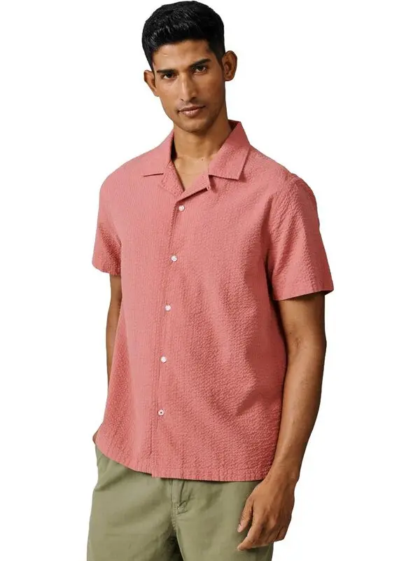 Aubin Seersucker Linen Short Sleeve Shirt - Rose