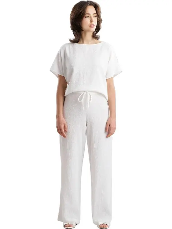 Natori Wide Leg Drawstring Pants - White