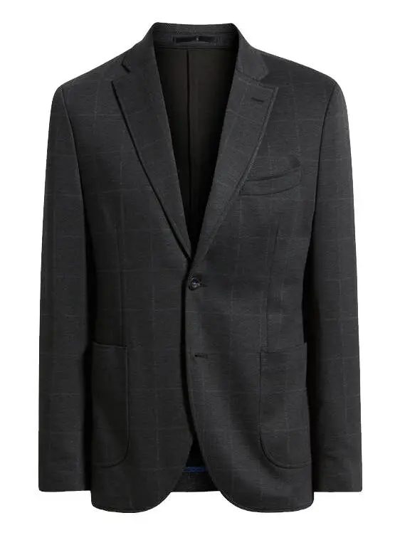 GRUNER 1949 Alfi Windowpane Check Knit Sport Coat - Black Windowpane