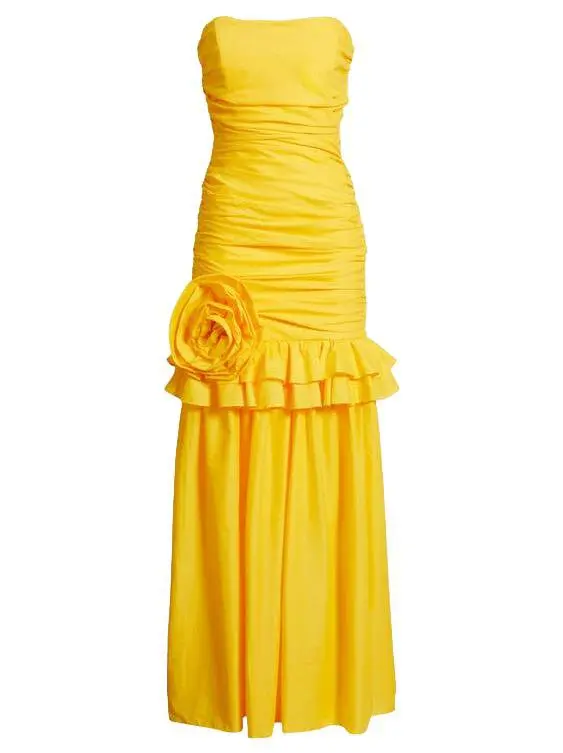 Black Halo Solea Floral Appliqué Strapless Gown - Lemon Tonic