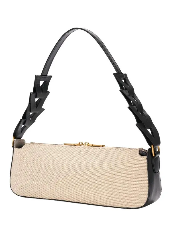 JURGI Canvas And Leather Shoulder Bag With Woven Handle - Beige/black