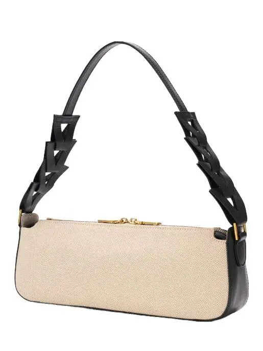 JURGI Canvas And Leather Shoulder Bag With Handwoven Handle - Beige/black