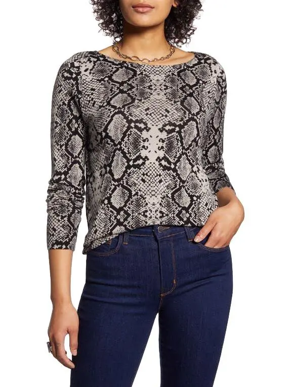 Halogen Boat Neck Sweater - Grey Snake Print