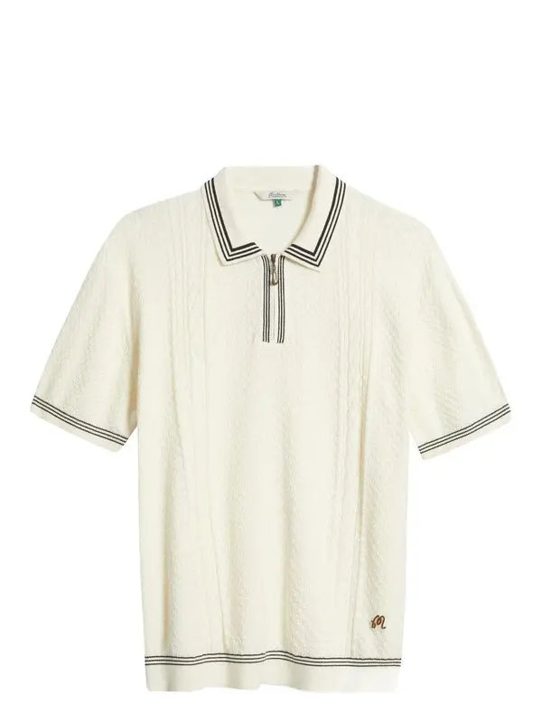 MALBON Navarro Textured Cotton Zip Polo - Cream