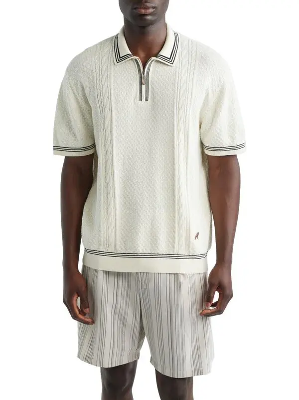 MALBON Navarro Textured Cotton Zip Polo - Cream