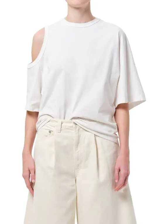 AGOLDE Shoulder Cutout Cotton T-shirt - White Ash Worn Off Wht