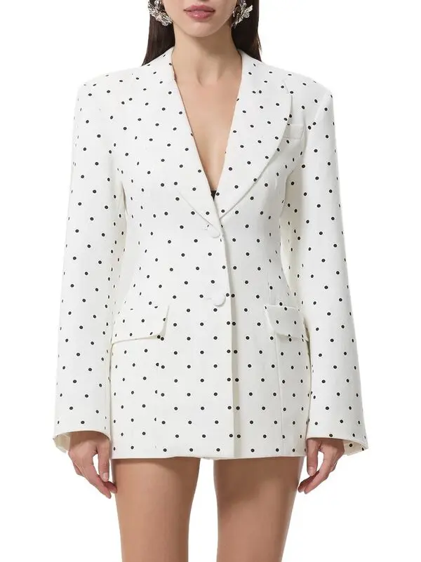 AFRM Polka Dot Pinch Waist Blazer - White Mini Dot