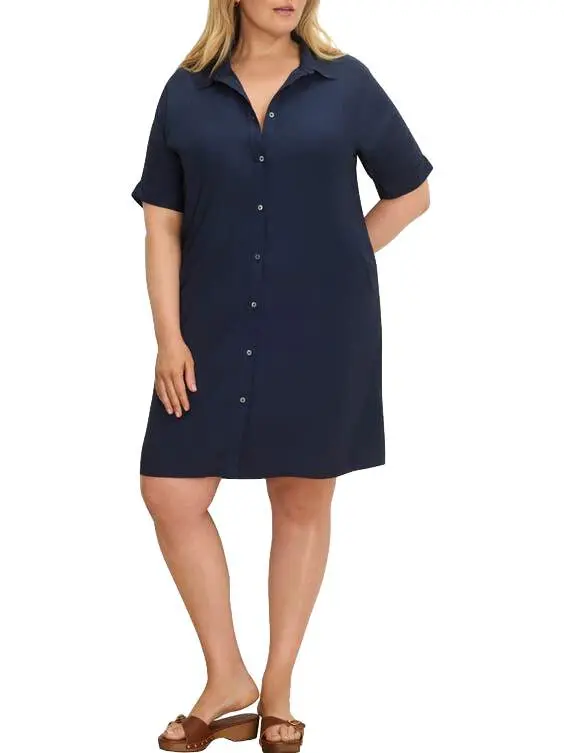 NIC+ZOE Devon Short Sleeve Shirtdress - Dark Indigo