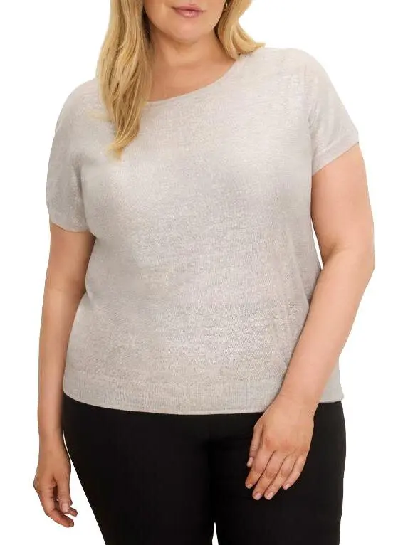 NIC+ZOE Glazed Feather Knit Short Sleeve Sweater - Cobblestone