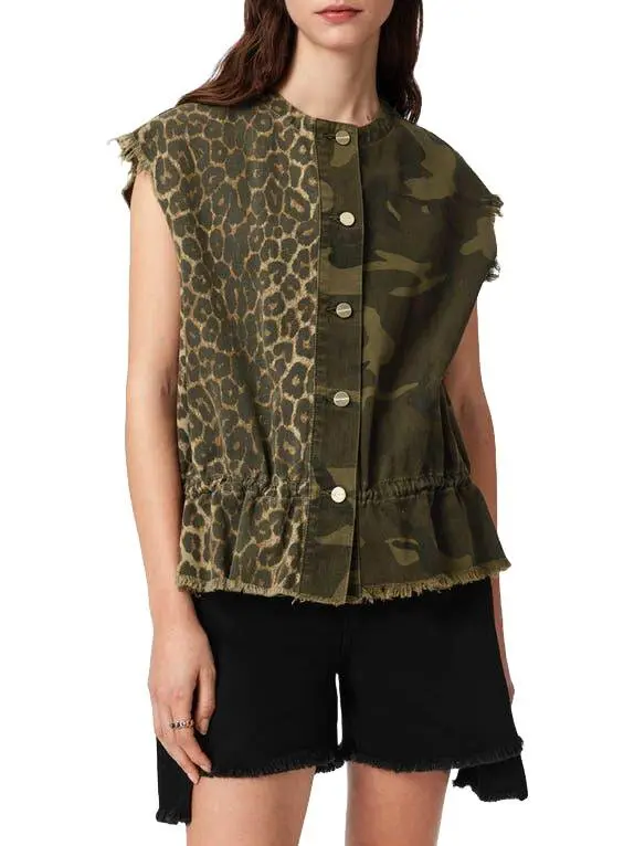 ALLSAINTS Sofi Mixed Print Cotton Vest - Camo Leppo Green