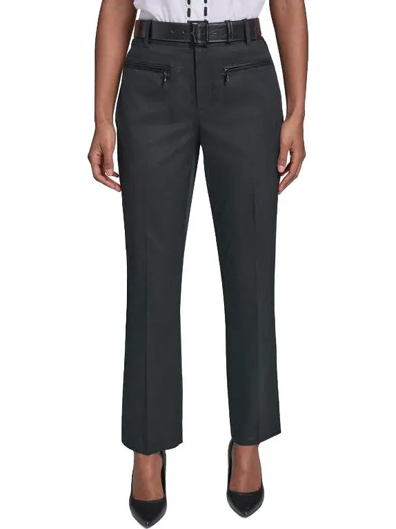 Karl Lagerfeld Paris Mid Rise Belted Straight Leg Pants - Black