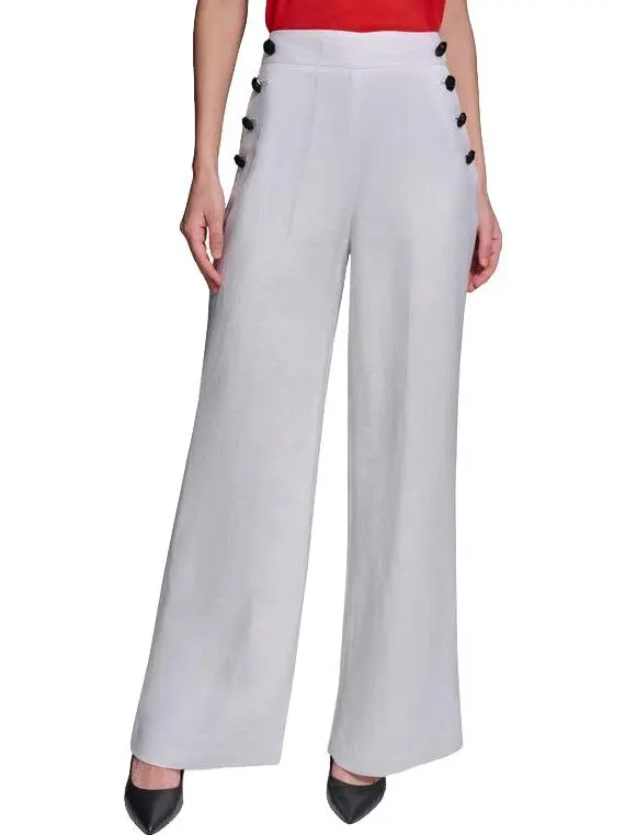Karl Lagerfeld Paris Linen Blend Sailor Pants With Rosette Buttons - Soft White