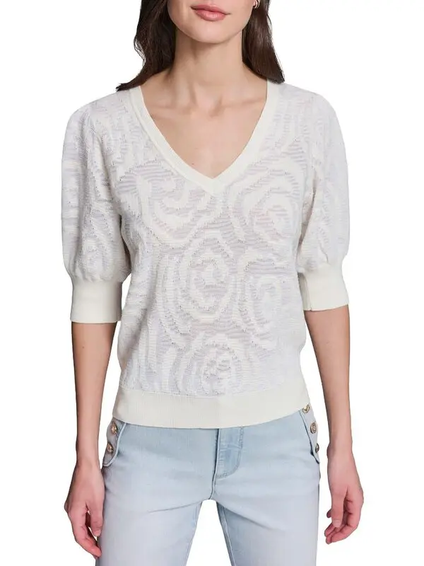 Karl Lagerfeld Paris Floral Puff Sleeve Sweater - Soft White