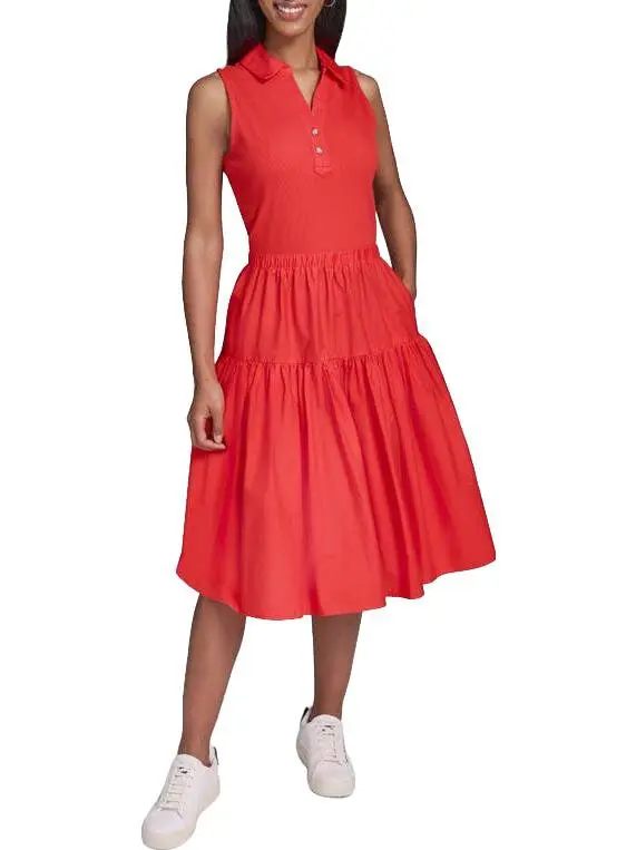 Karl Lagerfeld Paris Rib-knit And Poplin Midi Dress - Apple Red