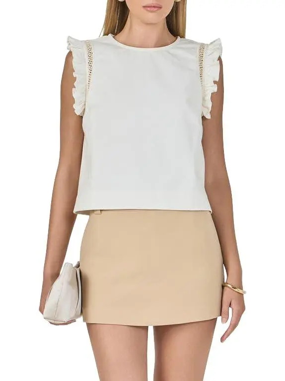 Endless Rose Embroidered Cotton Top With Frilled Sleeves - Cream