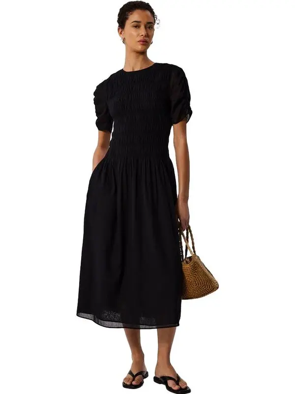 Whistles Avery Smocked Dress - Black