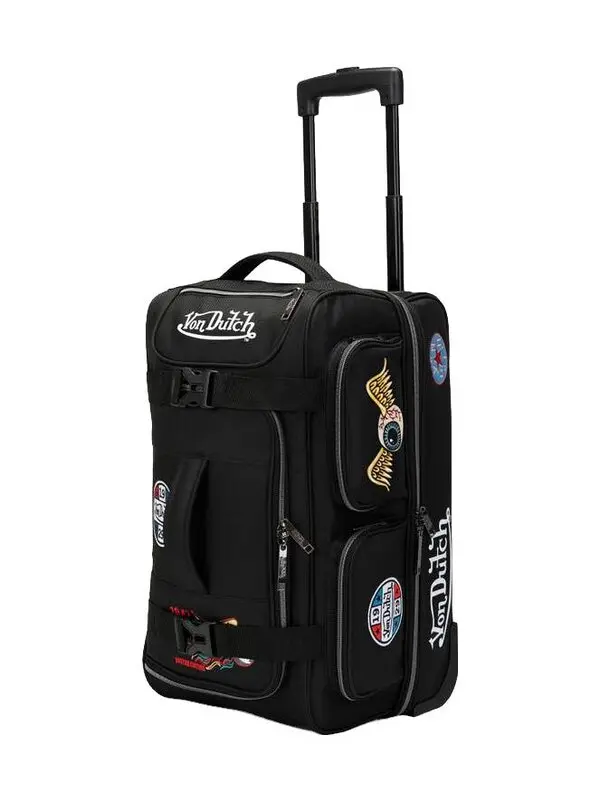 VON DUTCH Signature Patch Rolling Duffel Bag With Inline Skate Wheels - Black