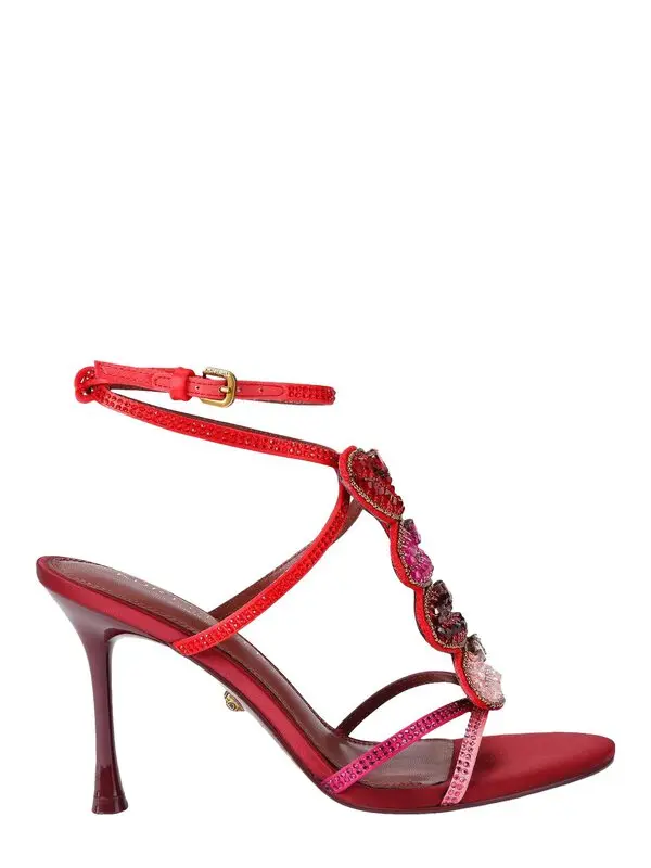 Kurt Geiger Crystal Embellished Lip Ankle Strap Stiletto Sandals - Open Pink