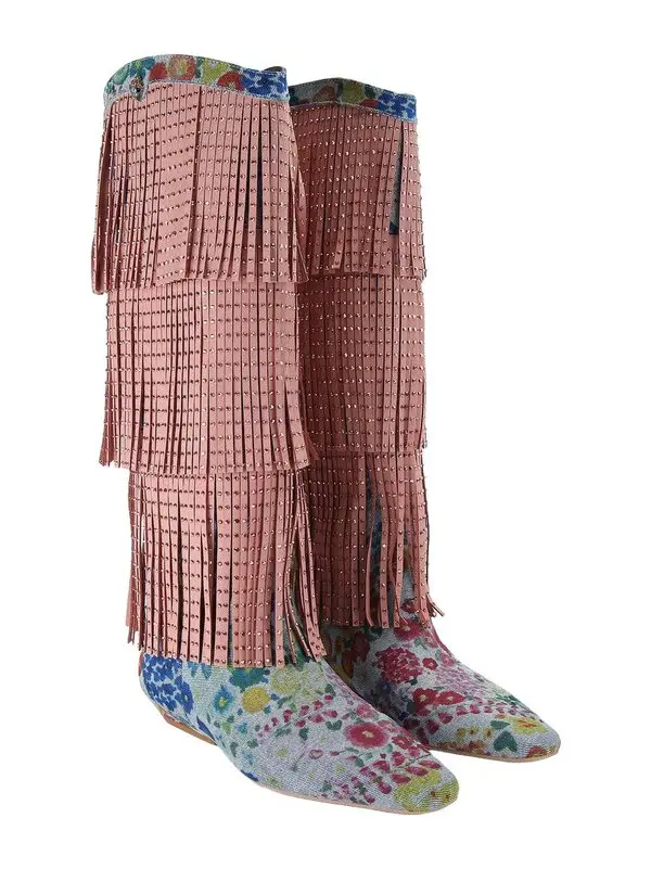 Kurt Geiger Floral Sequin Fringe Boots - Light/pastel Blue