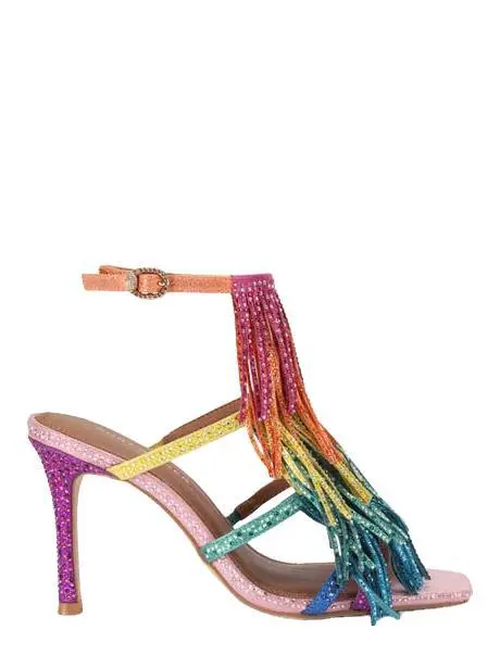 Kurt Geiger Embellished Fringe Ankle Strap Sandals - Pink Multi