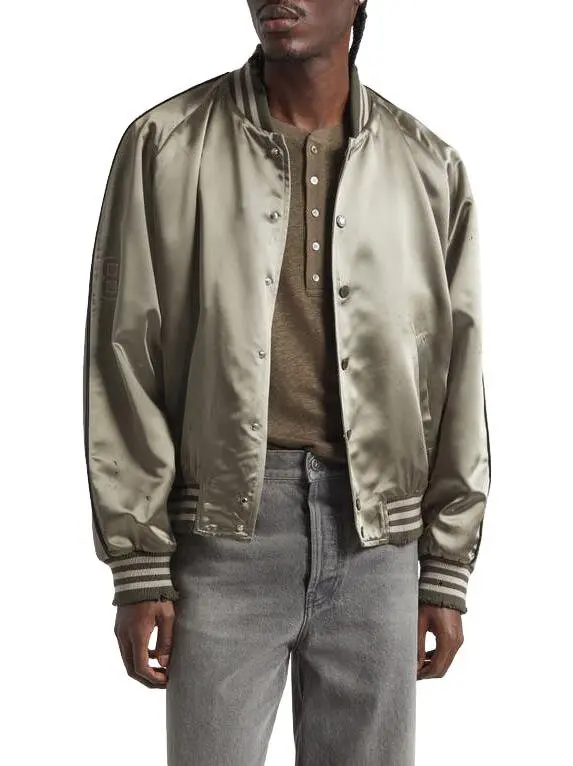GOLDEN GOOSE Distressed Satin Bomber Jacket - Forest