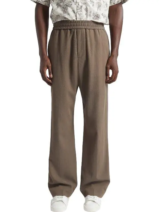GOLDEN GOOSE Journey Virgin Wool Blend Herringbone Wide Leg Pants - Stone Gray