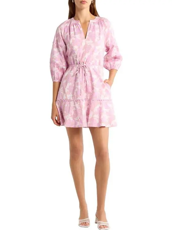 SUGARLIPS Dabria Floral Print Split Neck Mini Dress - Pink-cream