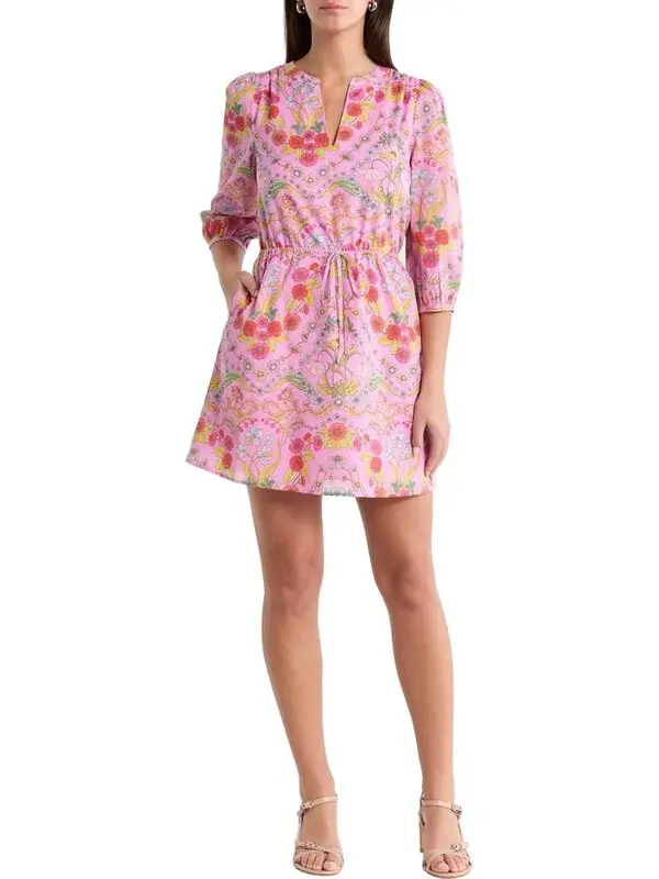 SUGARLIPS Ramsie Floral Print Mini Dress - Cream Pink Multi