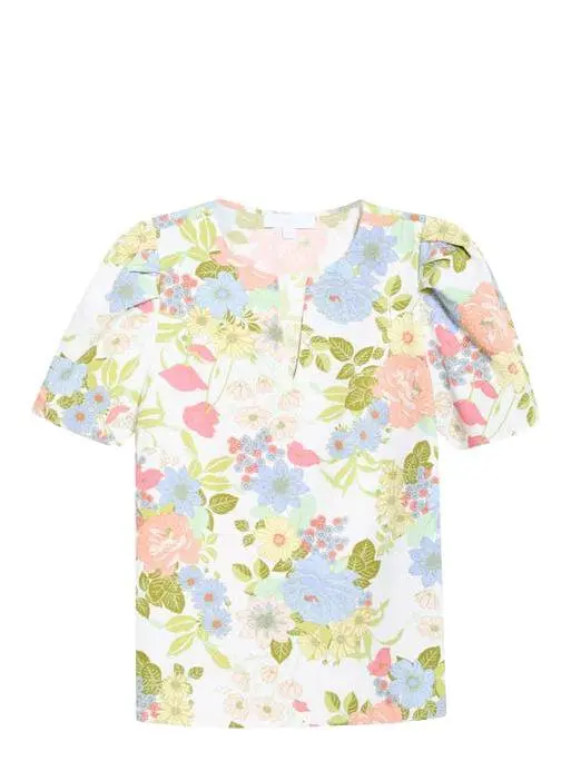 SUGARLIPS Floral Print Puff Sleeve Top - Cream-multi