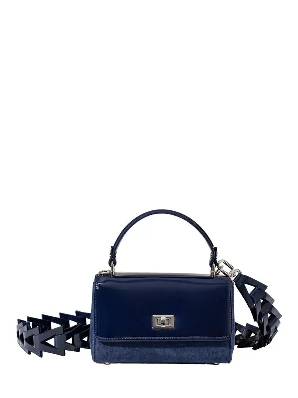 JURGI Lili Suede And Patent Leather Mini Top Handle Bag - Navy
