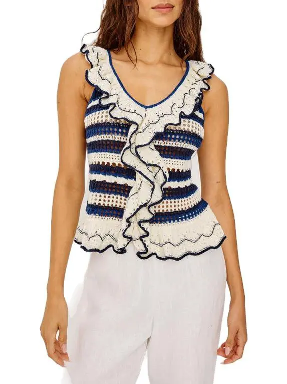 Rails Luci Ruffle Trim Knit Tank - Crete Stripe