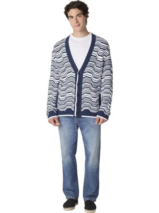 Missoni Cotton-blend Cardigan With Greek Motif - White & Blue