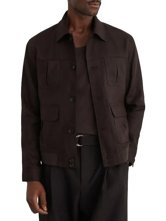 REISS Adam Linen Utility Jacket - Chocolate Brown