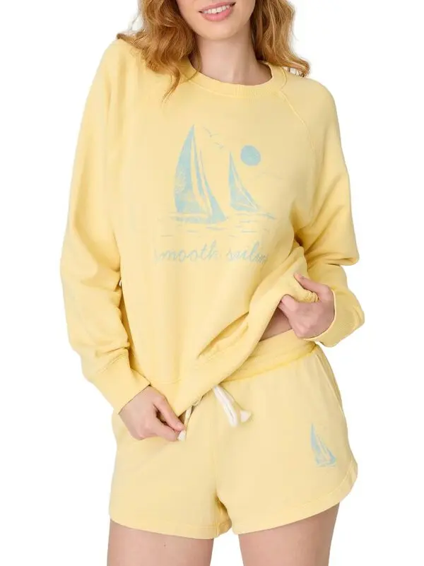 PJ Salvage Cotton French Terry Graphic Sweatshirt - Sunshine