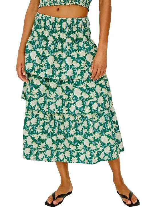 Rails Belle Floral Print Tiered Midi Skirt - Green Mayflower