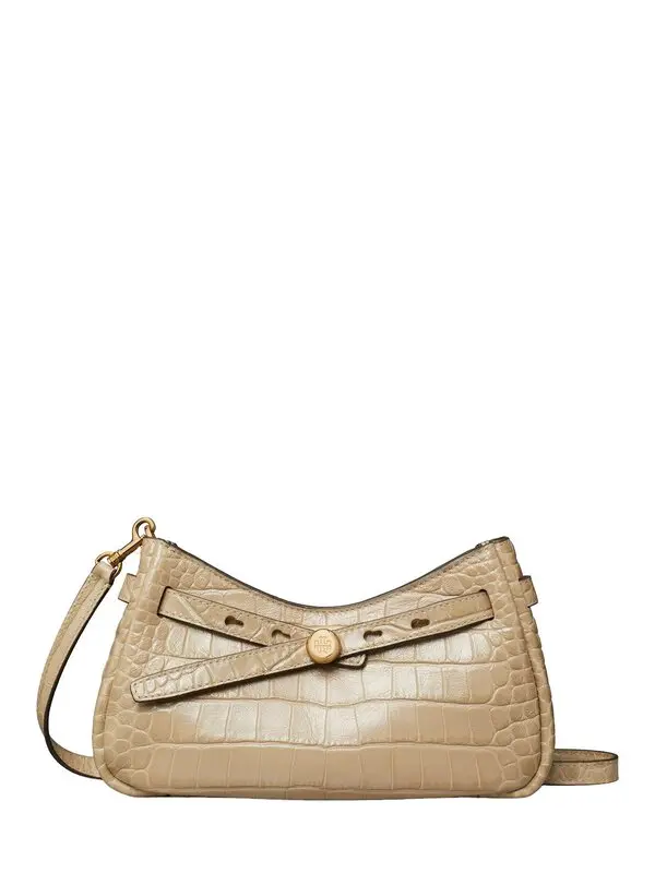 Tory Burch Romy Croc Embossed Leather Crossbody Bag - Ginger Leaf