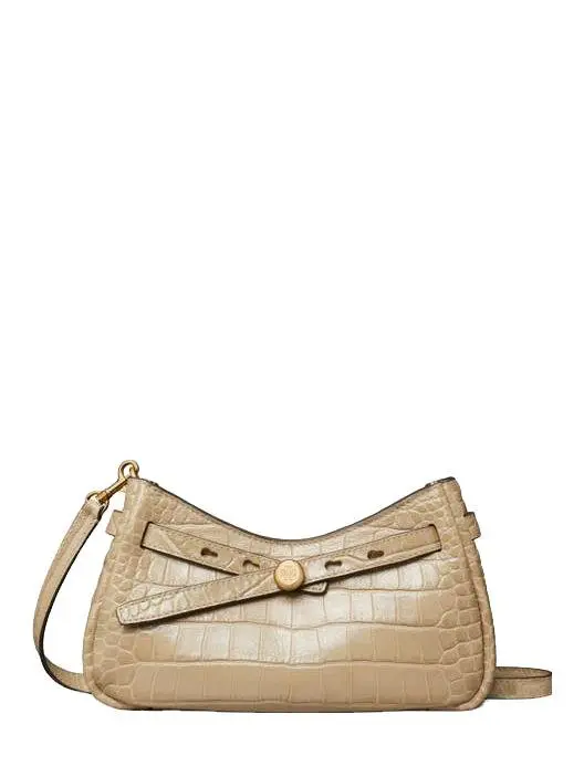 Tory Burch Romy Croc Embossed Leather Crossbody Bag - Ginger Leaf