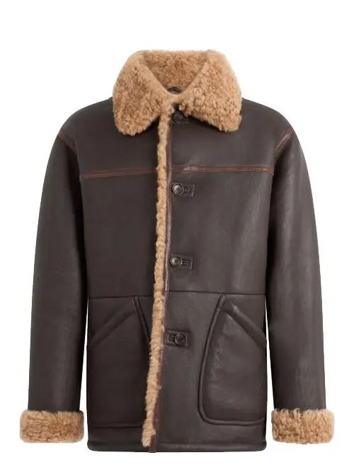 Bally Shearling Trimmed Leather Coat - Brown