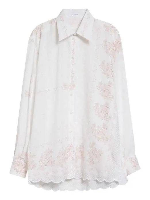JULIE KEGELS Floral Print Scalloped Button-up Shirt - Flower