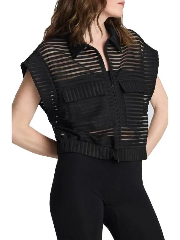 KENNETH COLE Sheer Stripe Zip Cardigan - Black