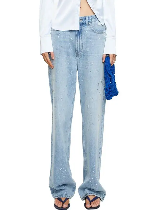 Lioness Diamante Wide Leg Jeans - Light Denim