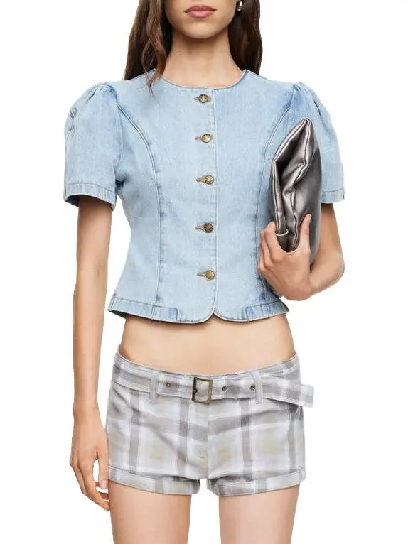 Lioness Puff Sleeve Denim Shirt - Light Denim