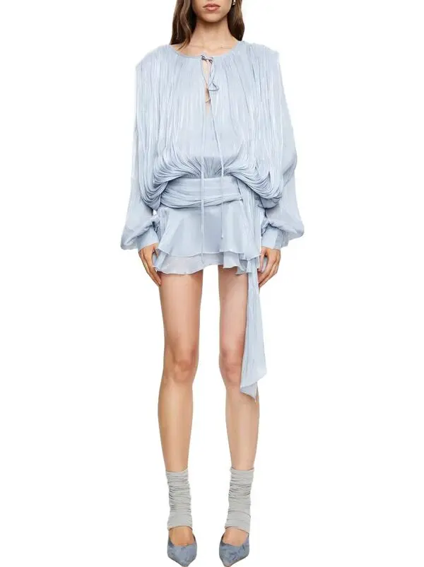 Lioness Plissé Satin Minidress - Baby Blue