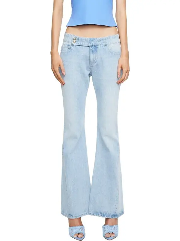 Lioness Hilton Button Tab Straight Leg Jeans - Light Denim