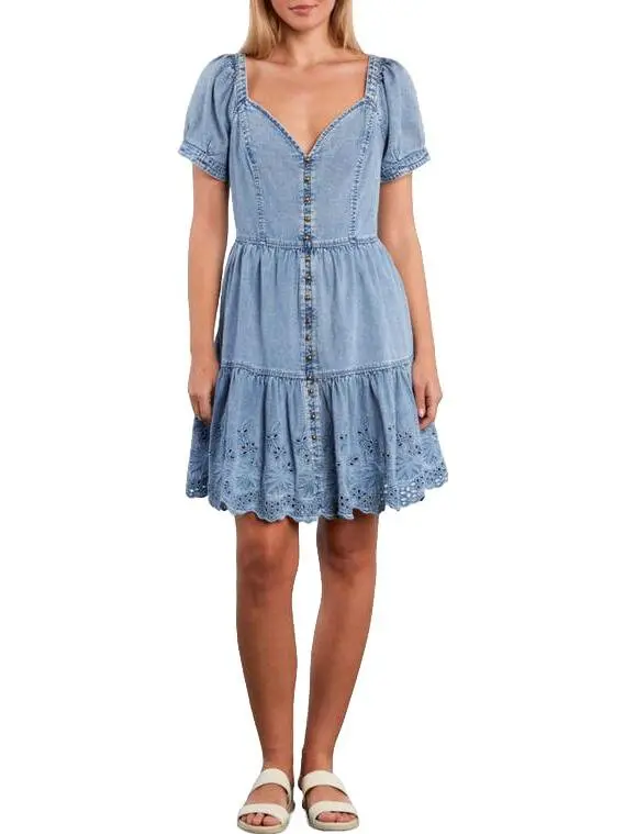 WASH LAB DENIM Ruby Eyelet Tiered Midi Dress - Denim Dream