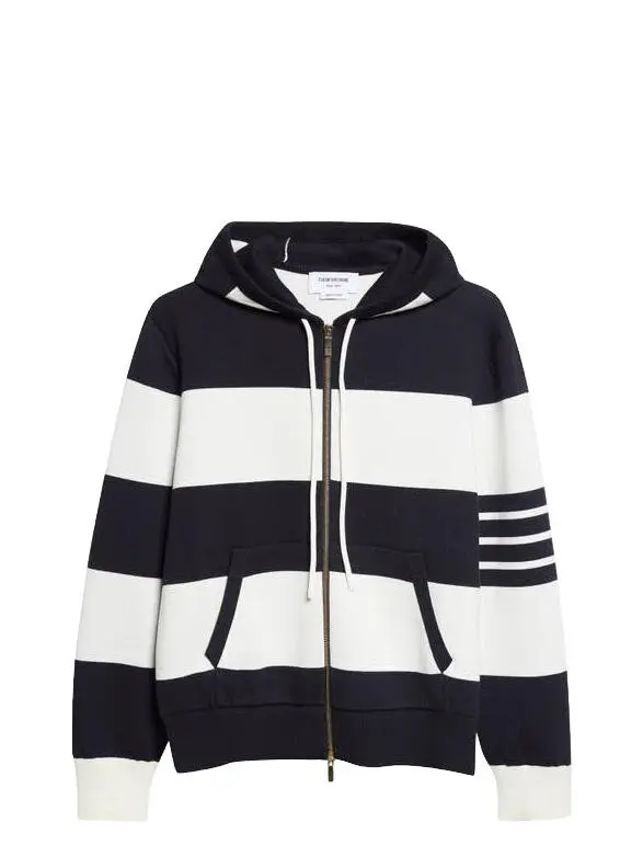 Thom Browne Hector Rugby Stripe Zip Hoodie - Navy
