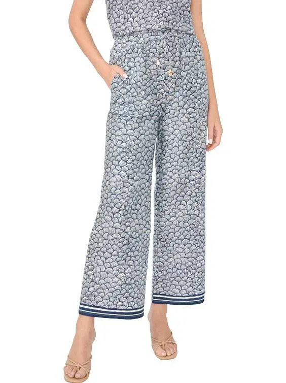 CECE DUPRAZ Border Print Wide Leg Pants - Classic Navy